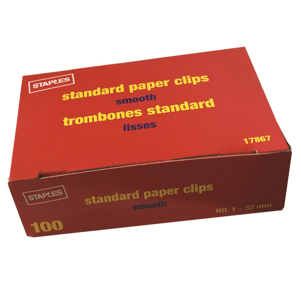 Staples Standard Smooth Paper Clips - #1 - 1-1/4" - 100 Pack – D2D ...