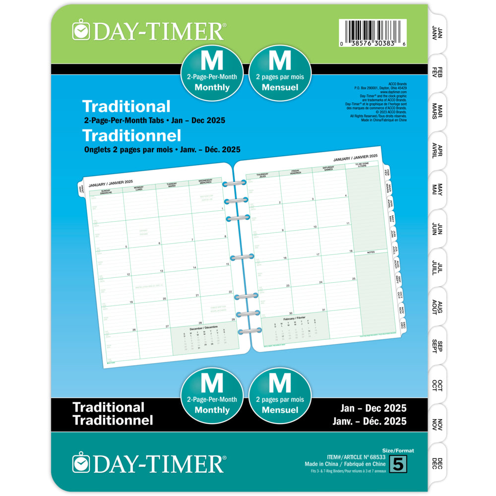 Day-Timer 2025 Dated Refill 2 Pages/Month Folio - 11" H x 8-1/2" W - B ...