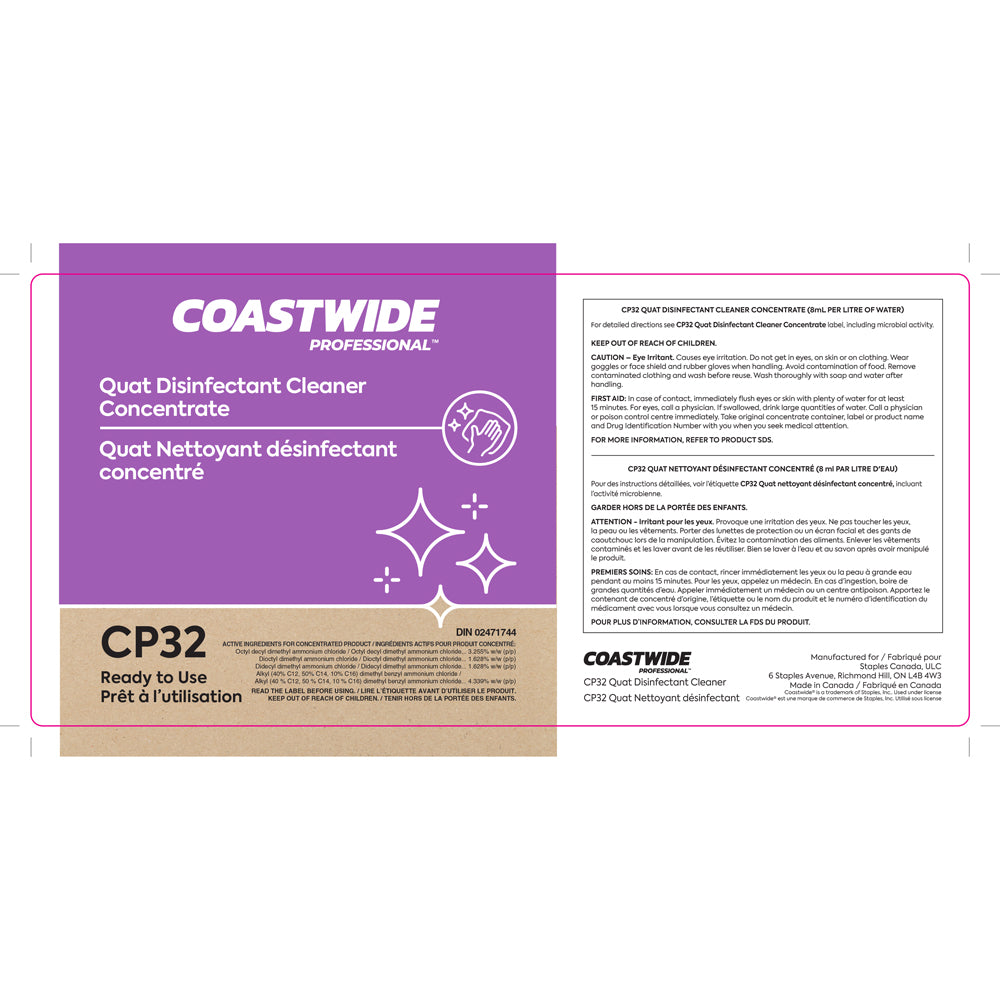 Coastwide Professional CP32 Quat Disinfectant Cleaner Concentrate Seco ...