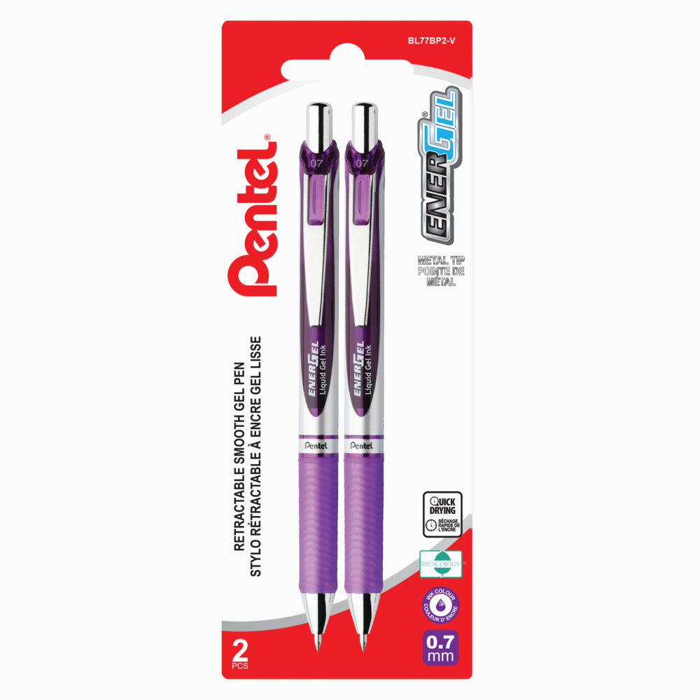 Pentel Energel Liquid Gel Pens, Retractable, 0.7mm, Violet, 2 Pack ...