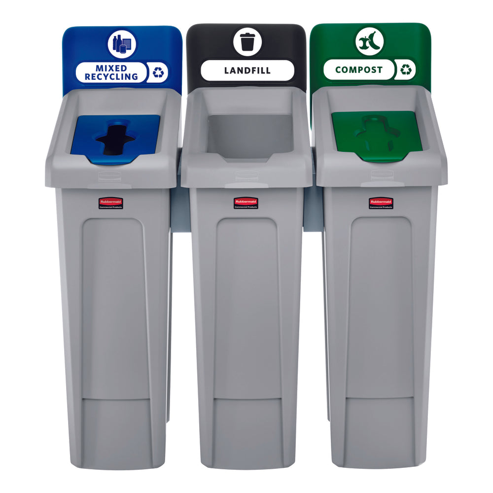 Rubbermaid Slim Jim 3-Stream Recycling Station - Landfill/Paper/Bottle ...