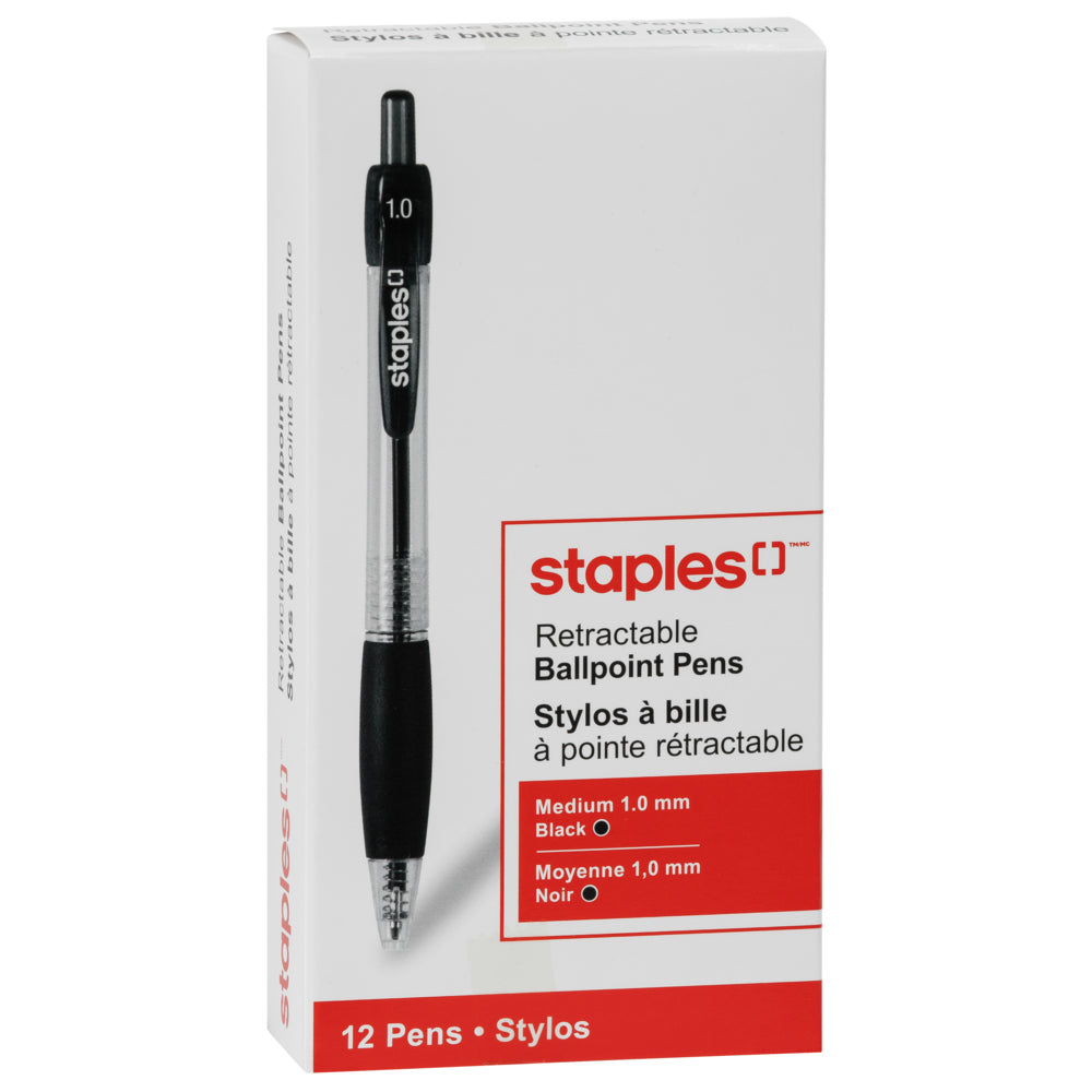 Staples Comfort Clickers Ballpoint Pens - Fine Tip - Black - 12 Pack ...