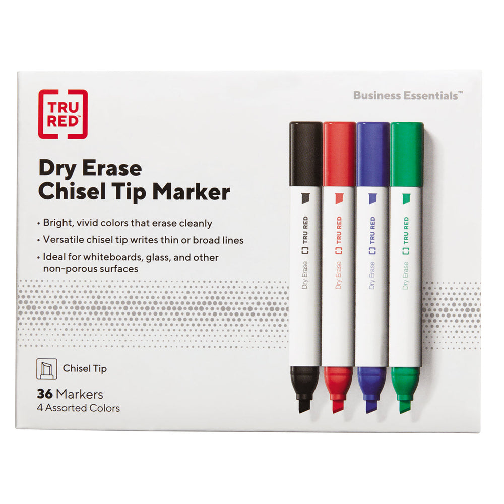 TRU RED Dry Erase Markers - Chisel Tip - Assorted - 36 Pack – D2D HealthCo.
